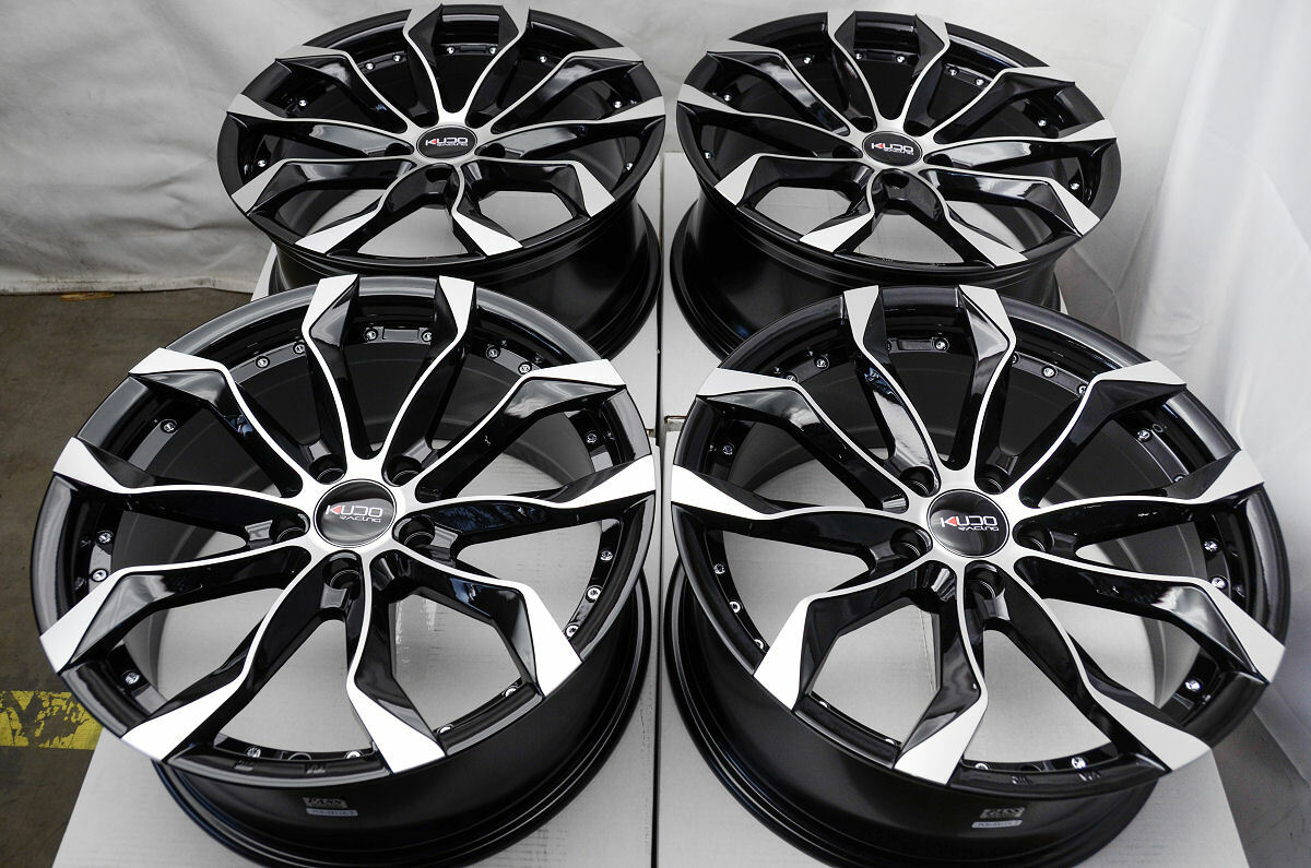 Kudo Racing Intimidate 18x8 5x120 Black Polish Face Chrome Rivet Wheels ...