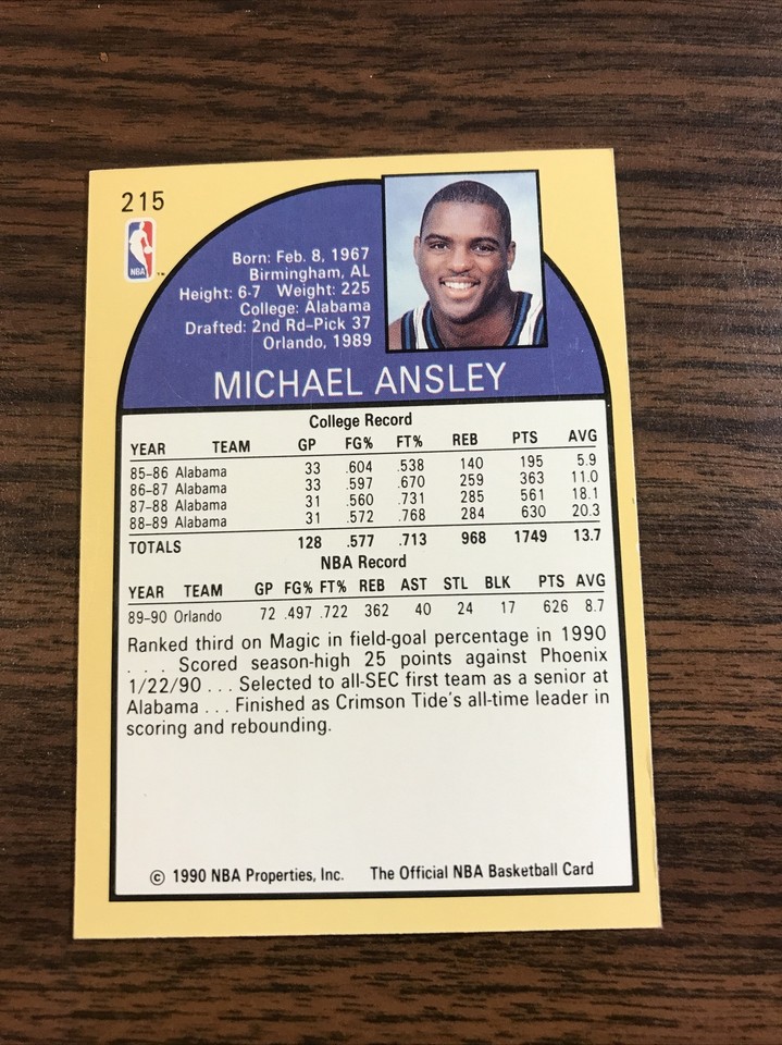 Michael Ansley, F, Orlando Magic, Rookie, NBA Hoops, 1990, #215 | eBay