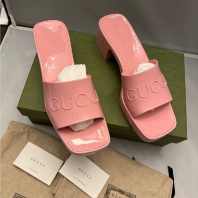 GUCCI Women's slide sandal with Gucci logo in wild rose | eBay