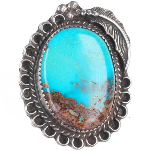 Vintage Navajo Bisbee turquoise quartz matrix picture sterling silver ...