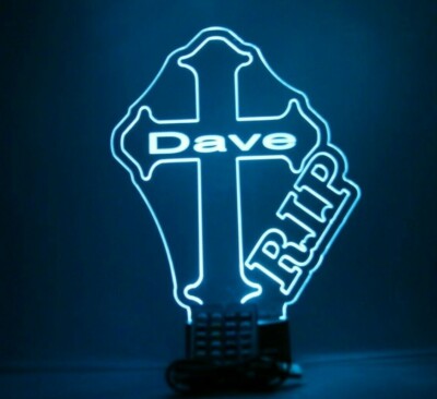 RIP Light Up Lamp LED Rest In Peace Cross Engraved Free Personalized ...