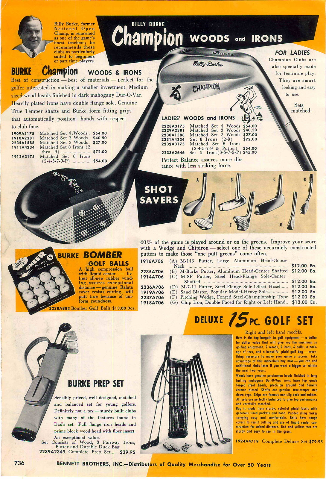 1956 ADVERT Chick Harbert Burke Golf Clubs Woods Irons Sets Autograph ...