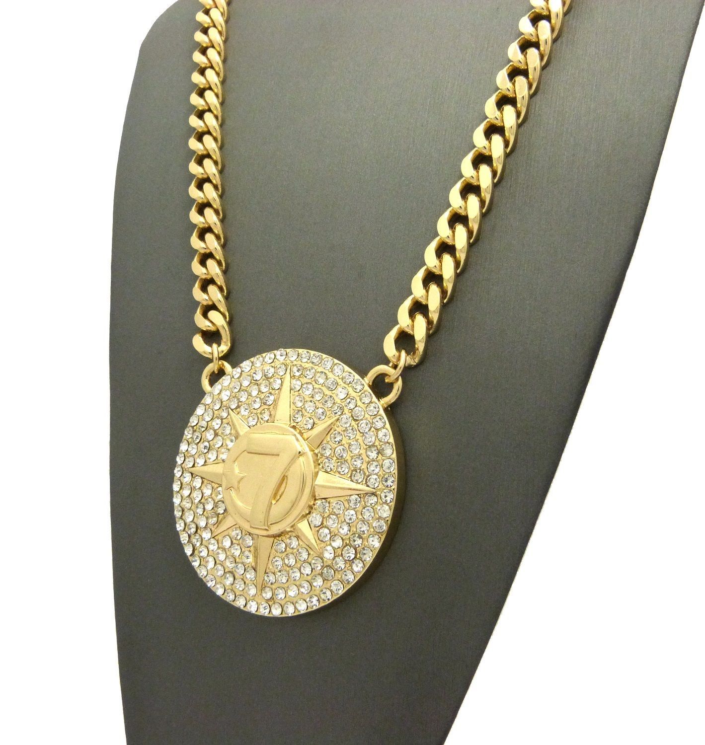 Women's Pave 5 Percenter Star Round Pendant W/ 8mm 18" Cuban Chain ...