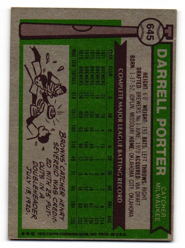 1976 Topps #645 Darrell Porter SET BREAK | eBay