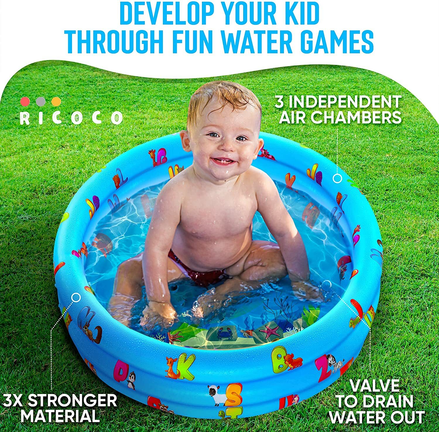 Kiddie Pool, 3-Ring Inflatable Kiddie Pools for Kids Baby Pool Small ...