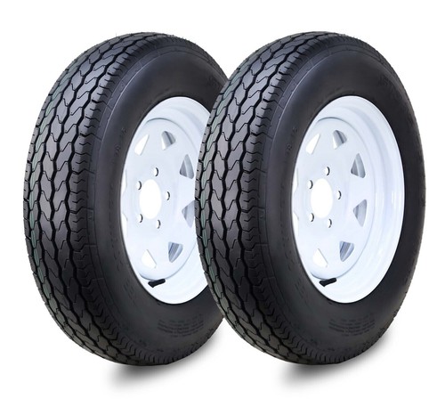 2 FC Trailer Tires with Rim ST205/75D15 6-Ply White Spoke Rim 5 Lug on ...