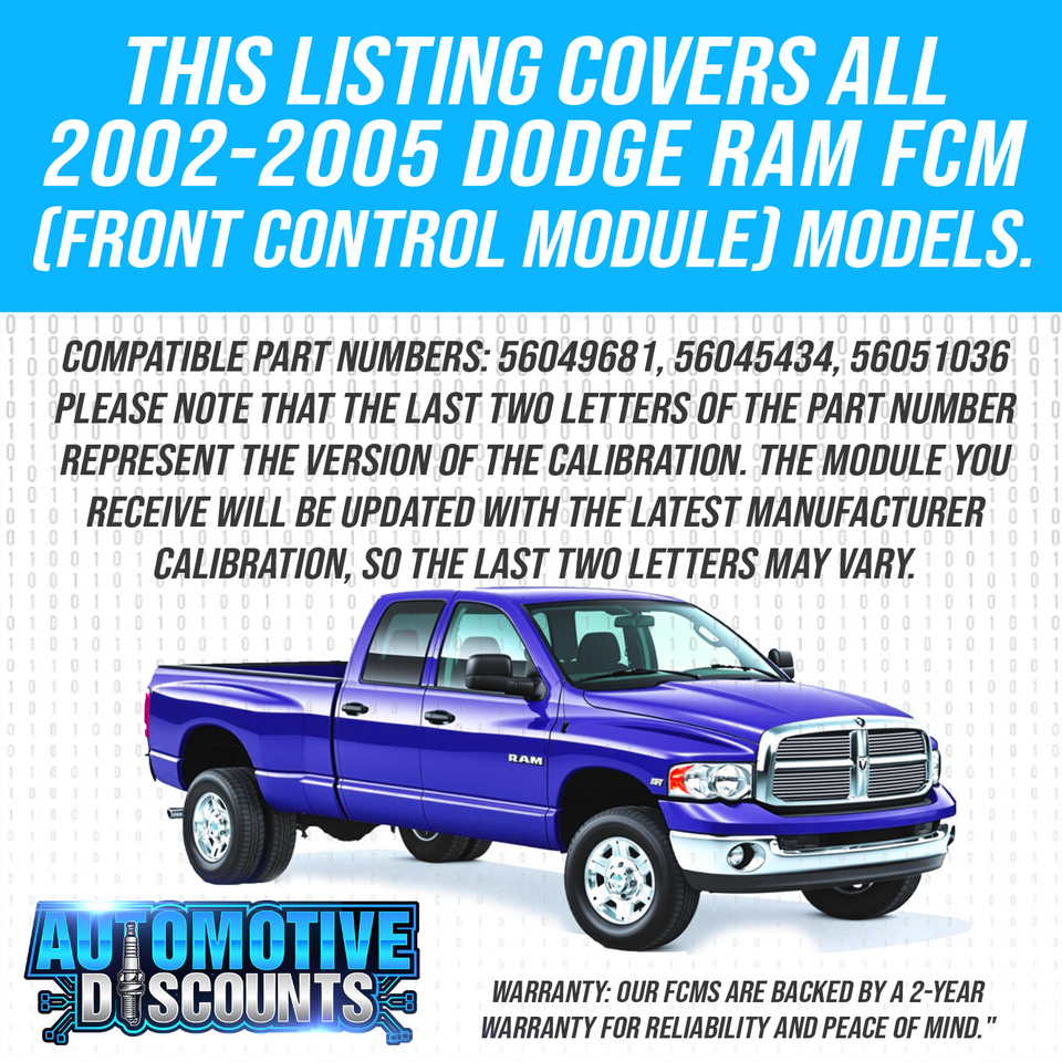 2003 Dodge Ram FCM Front Control Module 56049681 Plug & Play | eBay