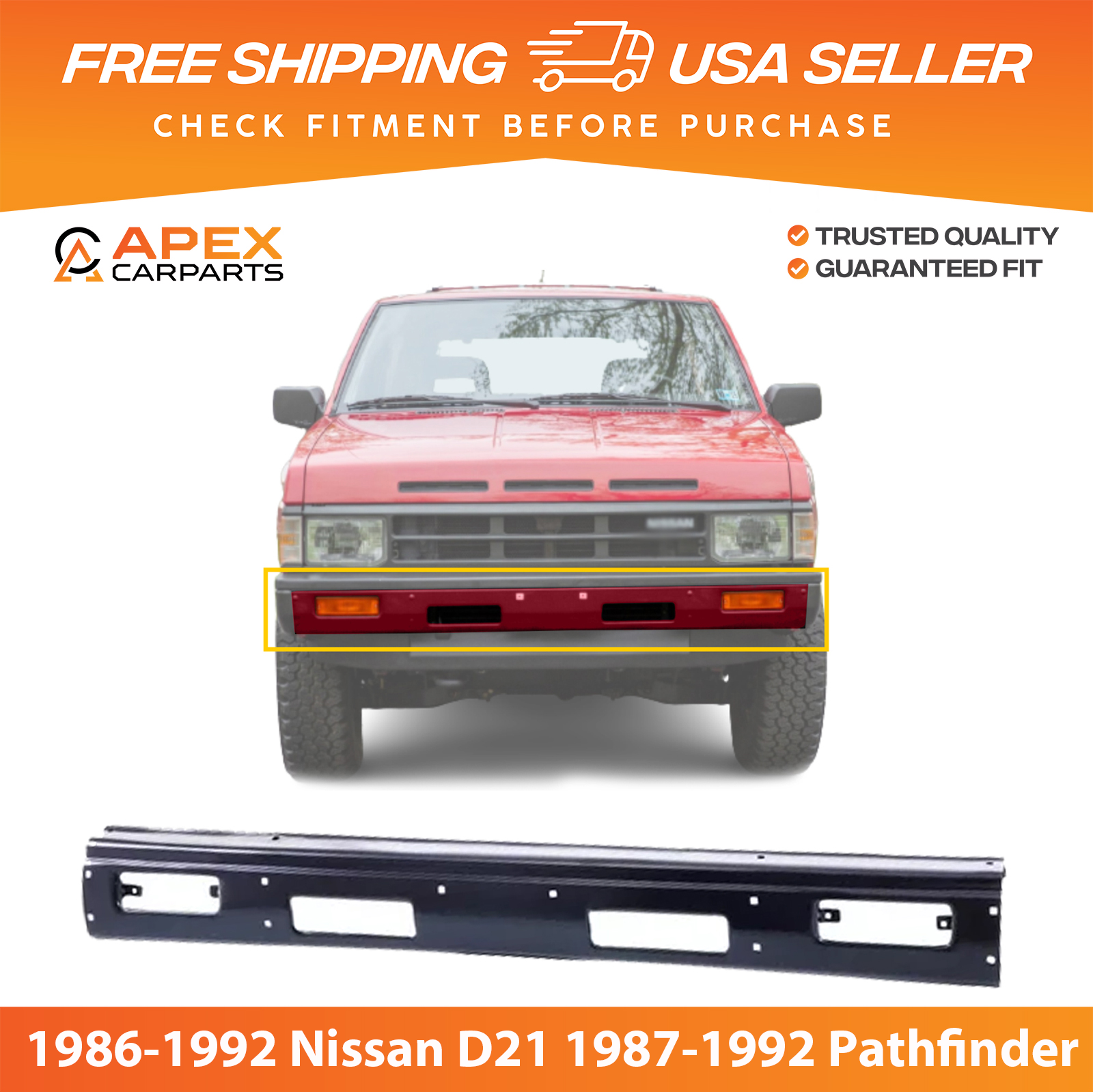 New Front Center Bumper Painted Steel for 1986-92 Nissan D21 1987-92 ...