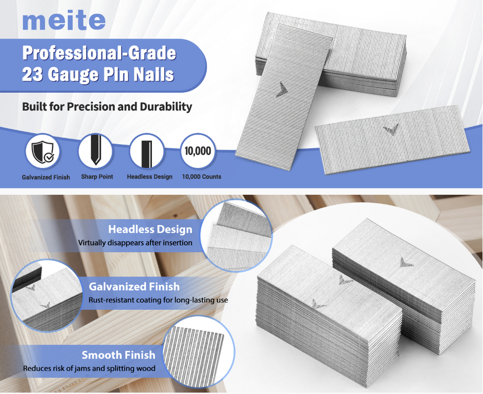 10,000-240,000 PCS meite 23 Gauge 1 inch Micro Headless Pinner Nails ...