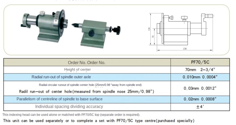 PF70-5C Simple Indexing Head 5C Chuck Equal Split Drilling and Milling ...