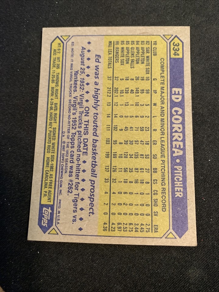 1987 Topps Rookie RC Card #334 Ed Correa Texas Rangers NmMt Free ...