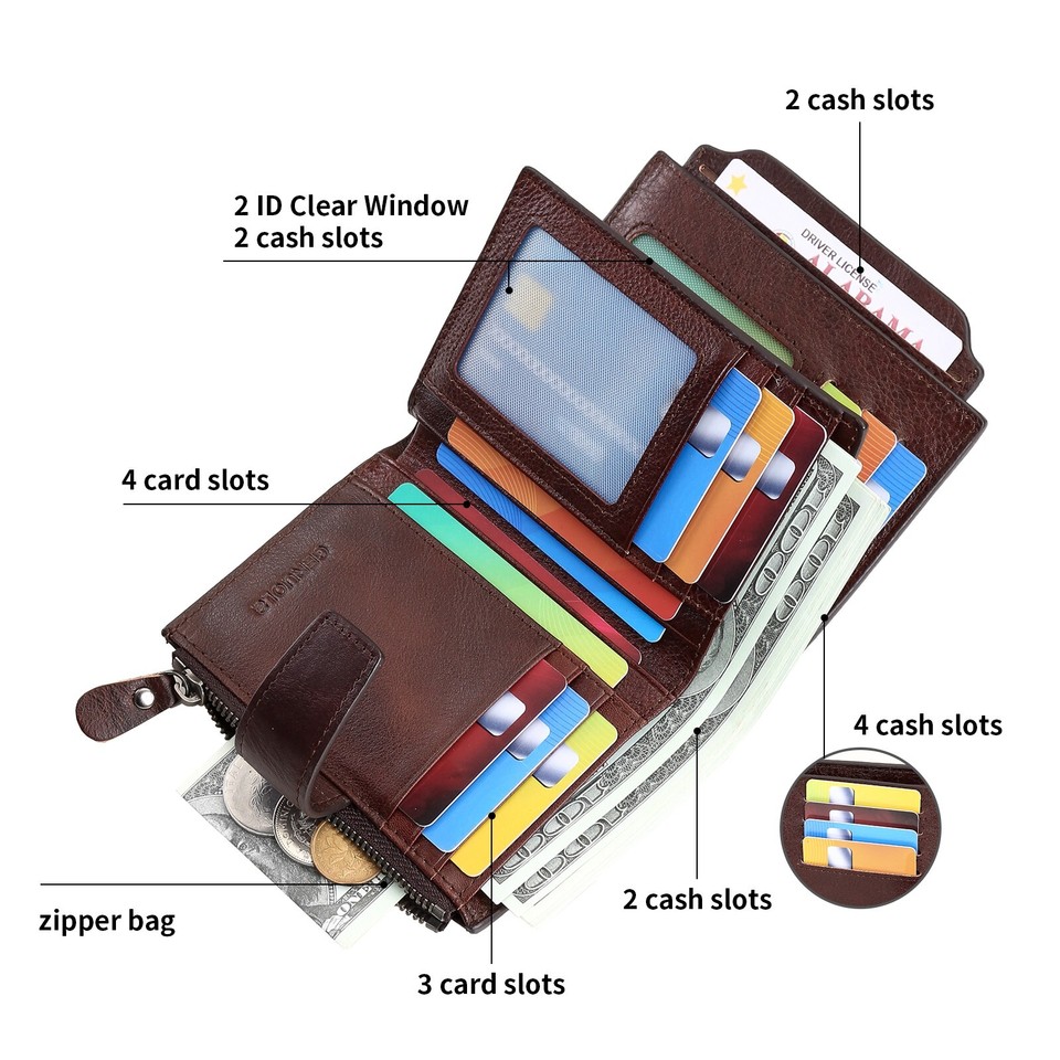 GERUOLA Wallet for Men Large Capacity Genuine Bifold Leather Men ...