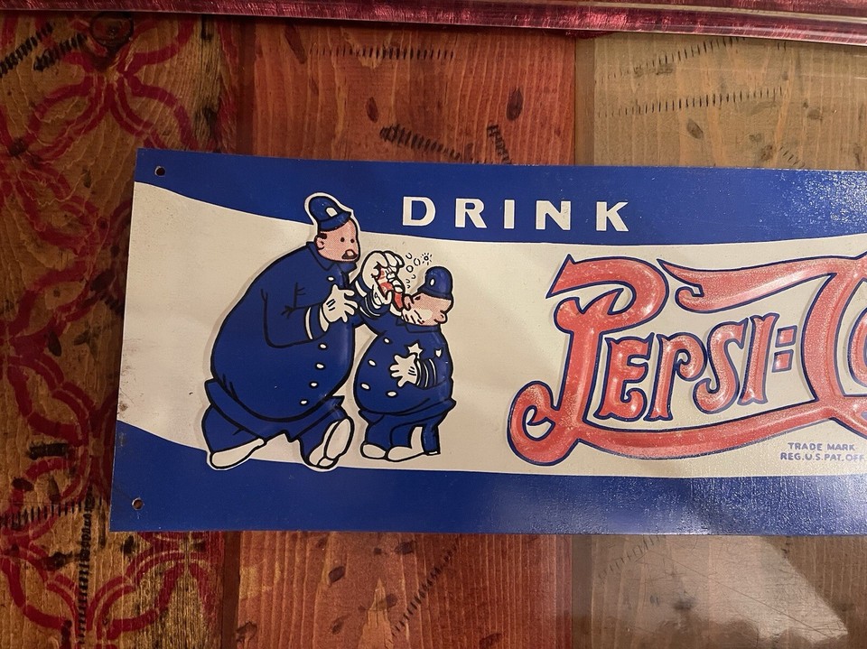 Pepsi Cola Embossed Advertising Sign Police Drinking Pepsi | eBay