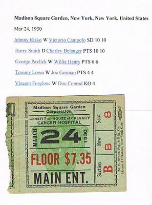 EXTREMELY RARE 1930 Johnny Risko vs Victor Campolo MSG boxing ticket ...