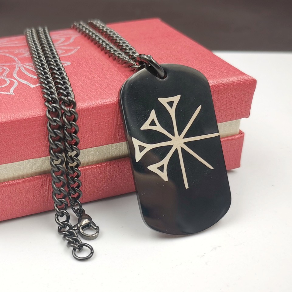 Men Stainless Steel Dog Tag Necklace Pendant Black Sumerian Dingir ...