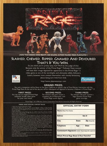 1995 Playmates Primal Rage Figures Print Ad/Poster SNES PS1 Saturn Game ...