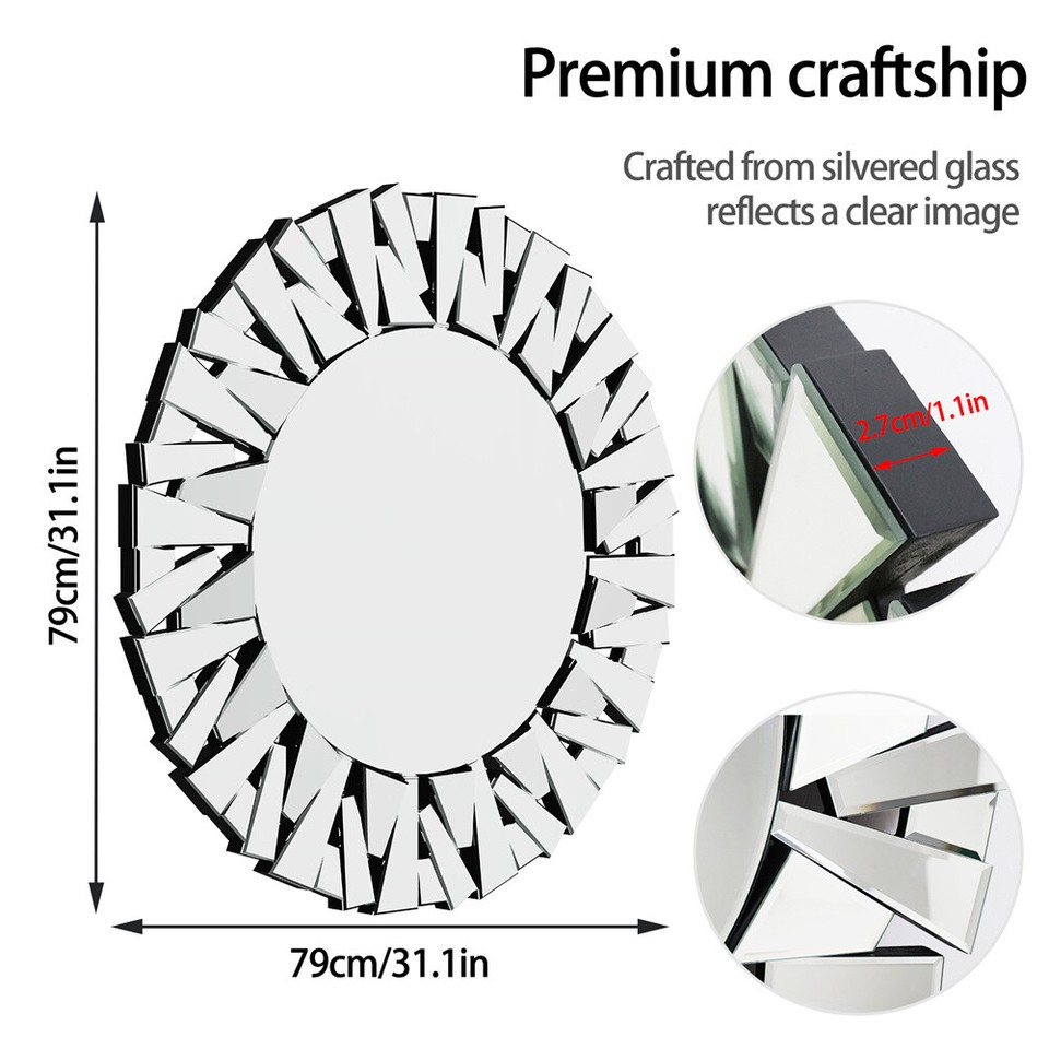 Large Round Mirror Silver Circle Wall Mirror for Bathroom Vanity Decor ...