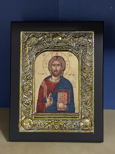 CHRIST BLESSING, THE LIFE GIVER - SILVER PLATED ICON 950 - 6.69 x 8.66 ...