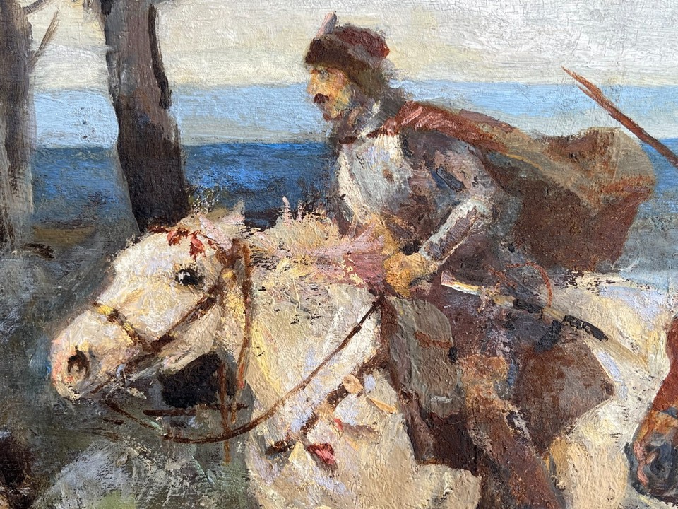 European Cavalry Battle Scene, Oil Painting on Panel. Signed. early ...