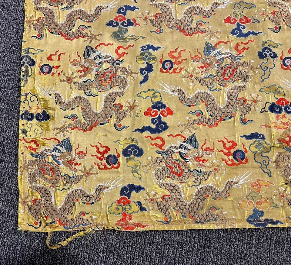 17th C Chinese Imperial Bright Yellow Silk and Gold Brocade Dragon ...