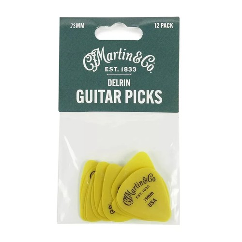 3 CF MARTIN & Co ITEMS: DOZEN .73 PICKS, HEADSTOCK STRAP TIE, STICKER ...