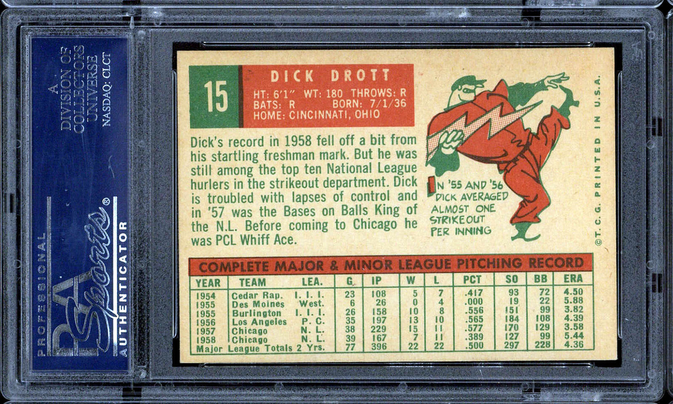 1959 TOPPS CARD # 15 ~ DICK DROTT ~ GRADED PSA 7 NM | eBay