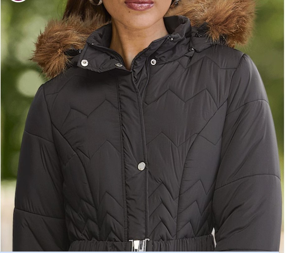 Size XL Ashro Black Puffer Faux Fur Belted Charlee Parka Coat Jacket | eBay
