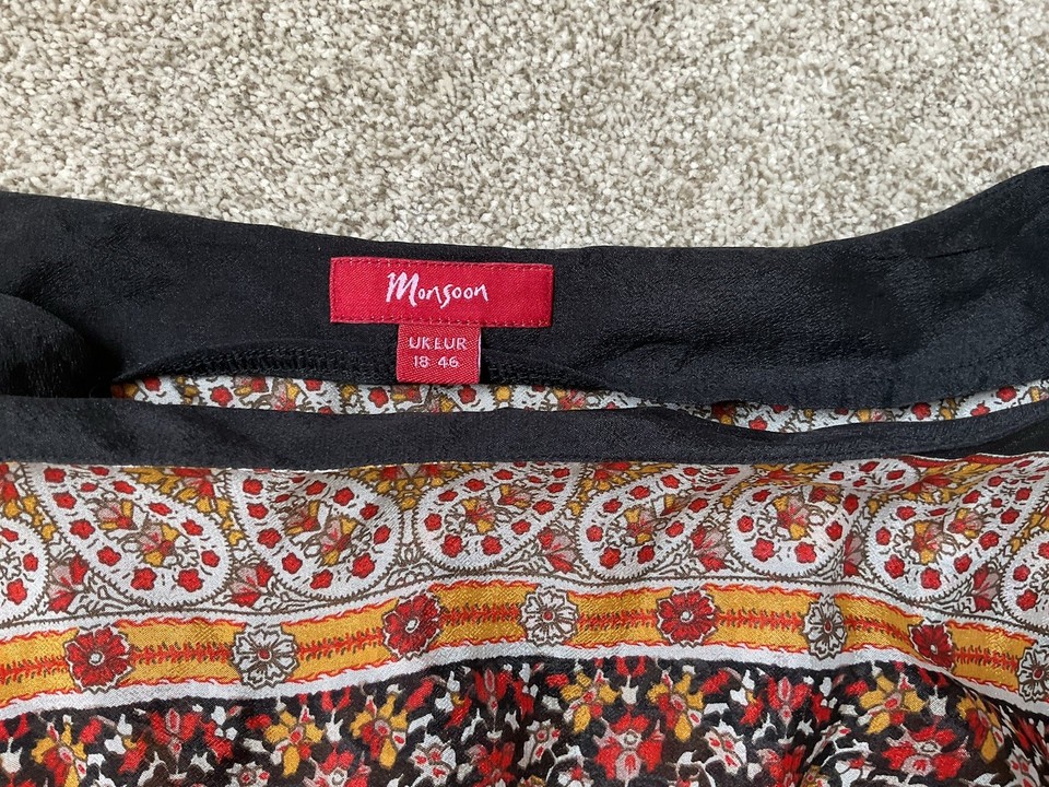 MONSOON ladies PURE SILK floaty black and orange tunic top size 18 ...