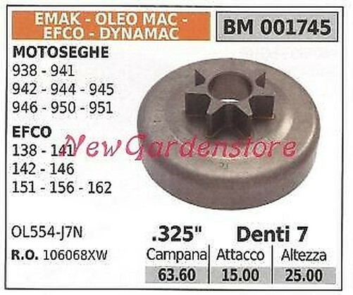 Pinion Emak Engine Chainsaw 938 941 942 944 945 .325 " Teeth 7 001745 ...
