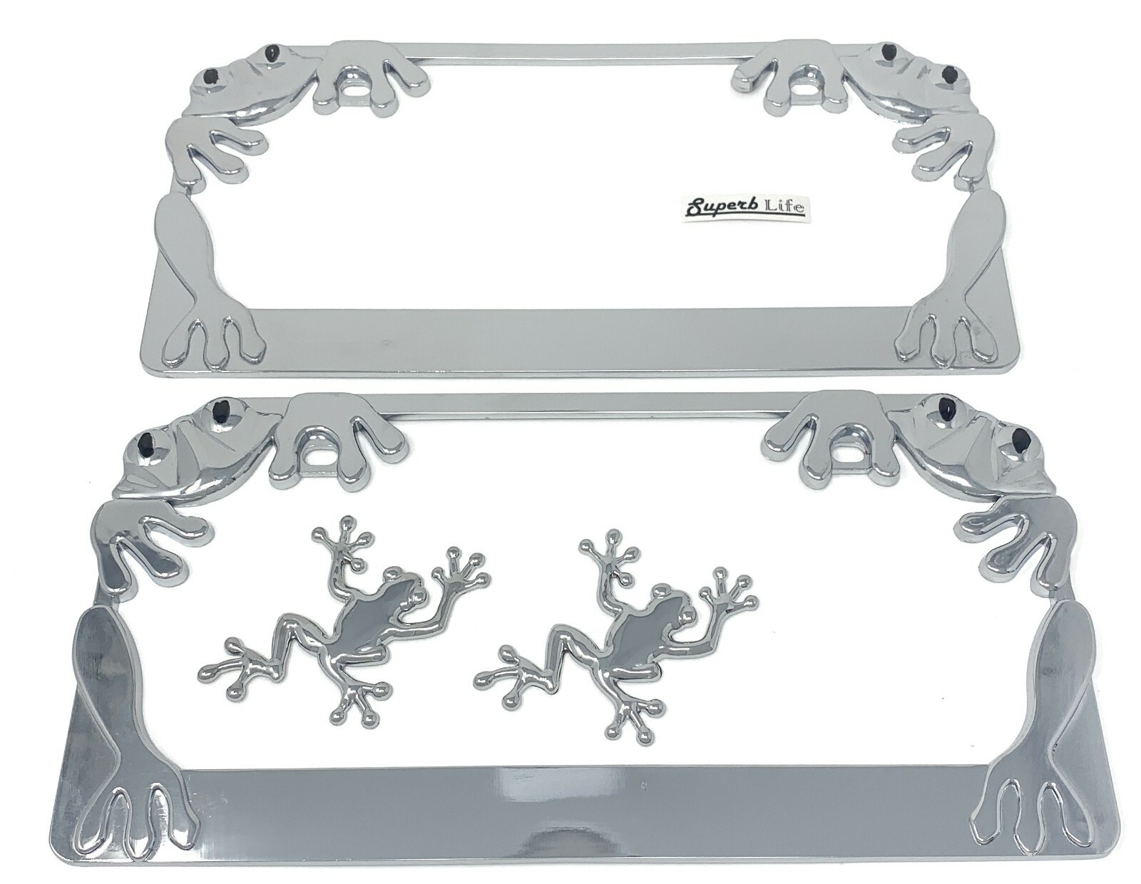 Chrome Frog License Plate Frame Set of 2 with 2pcs 3D Metal Car Frog ...
