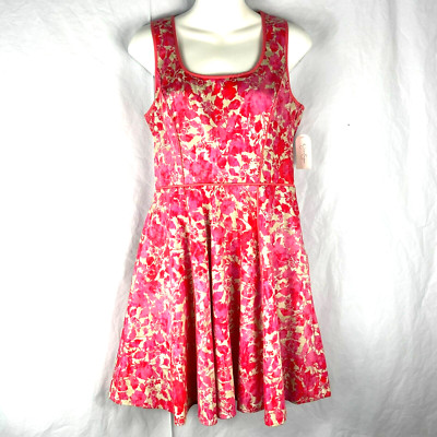 Jessica Simpson NWT Women's Pink Floral Lined Swing Dress Pockets S/L ...