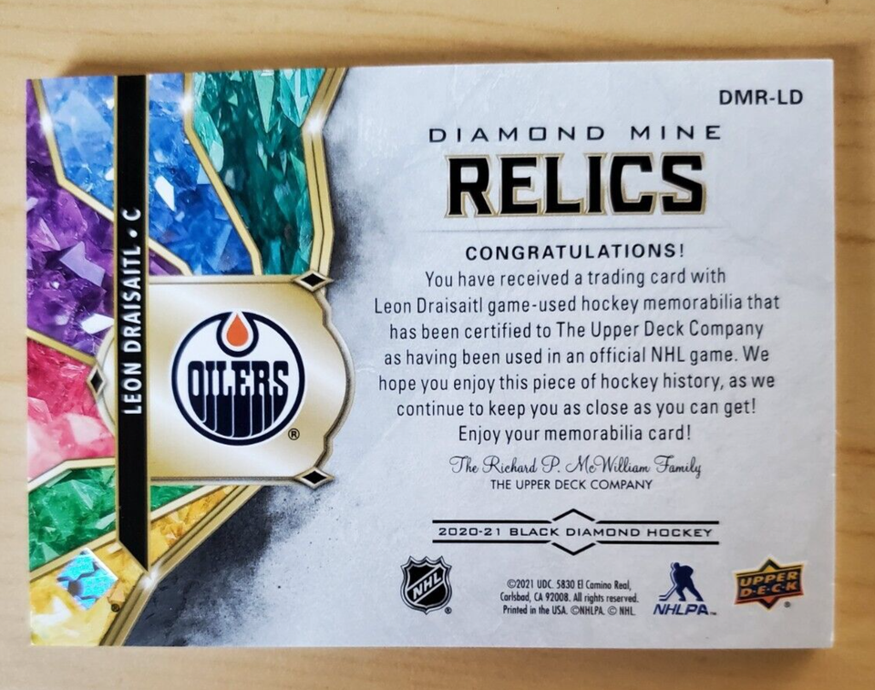 2020-21 UD Black Diamond Leon Draisaitl Diamond Mine Relics #DMR-LD ...