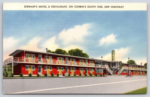Corbin Kentucky~Stewart's Motel & Restaurant~Standard Oil Pumps~1940s Linen PC | eBay
