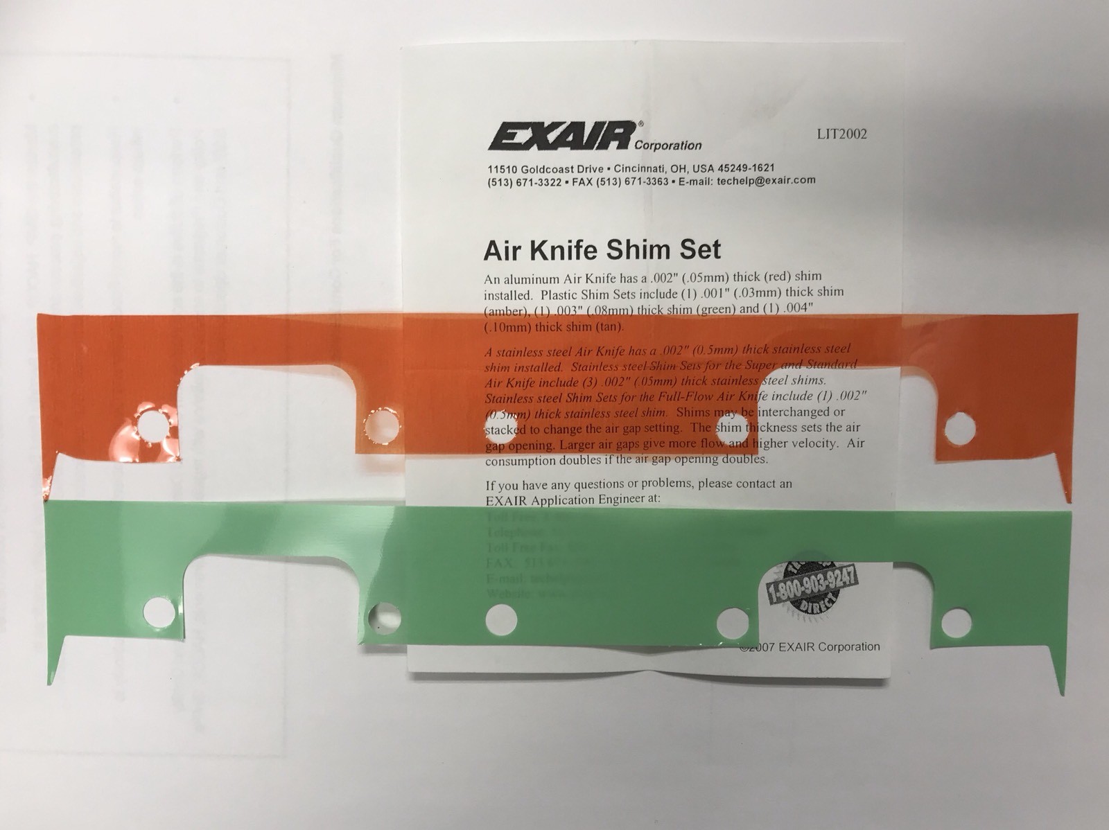 EXAIR 9 IN ALUMINUM SUPER AIR KNIFE SHIM SET 110309 AMBER & GREEN SHIMS ...