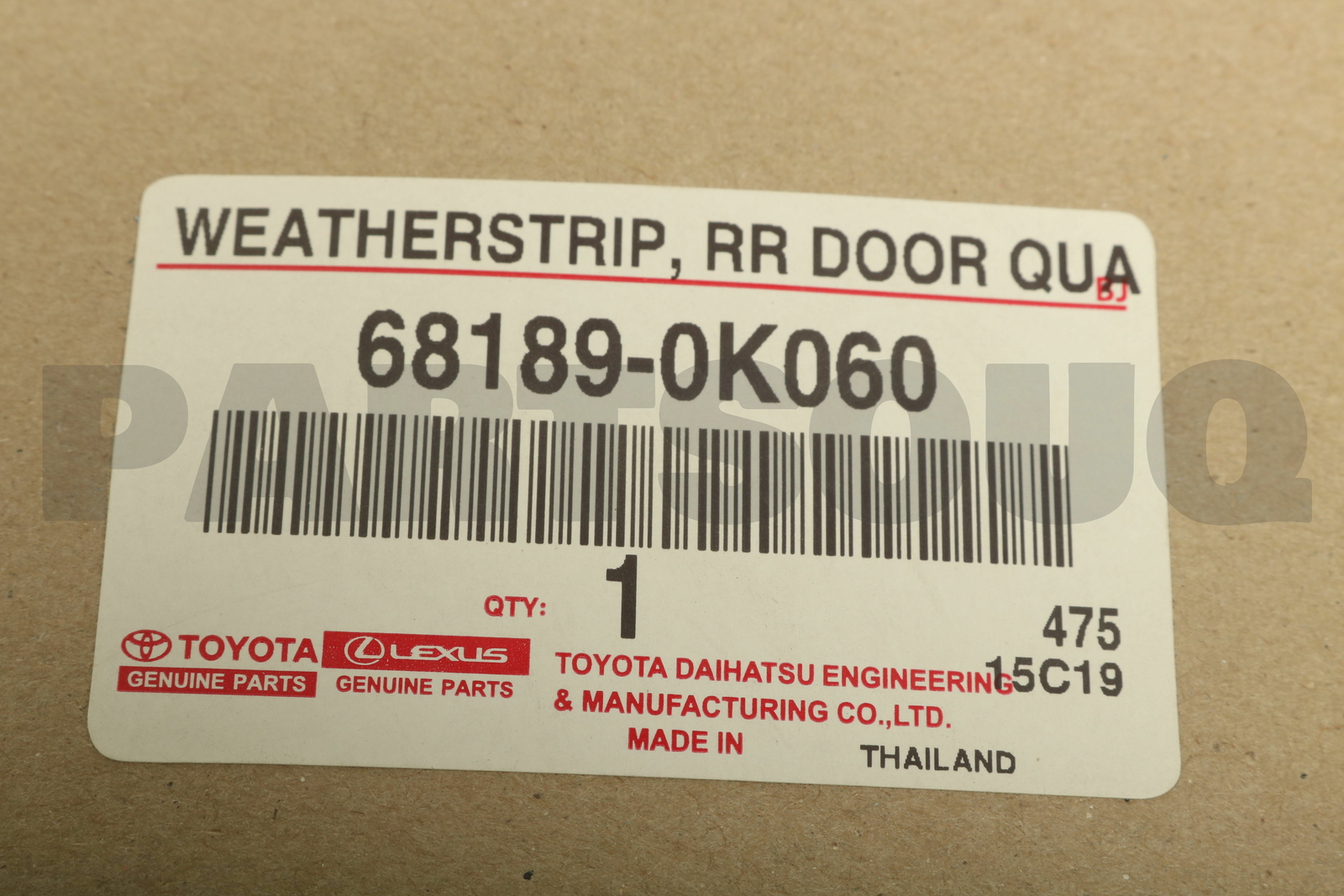681890K060 Genuine Toyota WEATHERSTRIP, RR 68189-0K060 | eBay