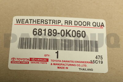 681890K060 Genuine Toyota WEATHERSTRIP, RR 68189-0K060 | eBay