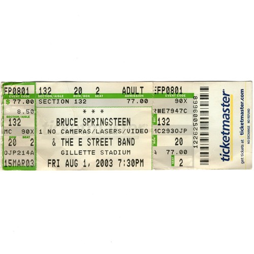 BRUCE SPRINGSTEEN Concert Ticket Stub FOXBOROUGH MA 8/1/03 GILLETTE ...