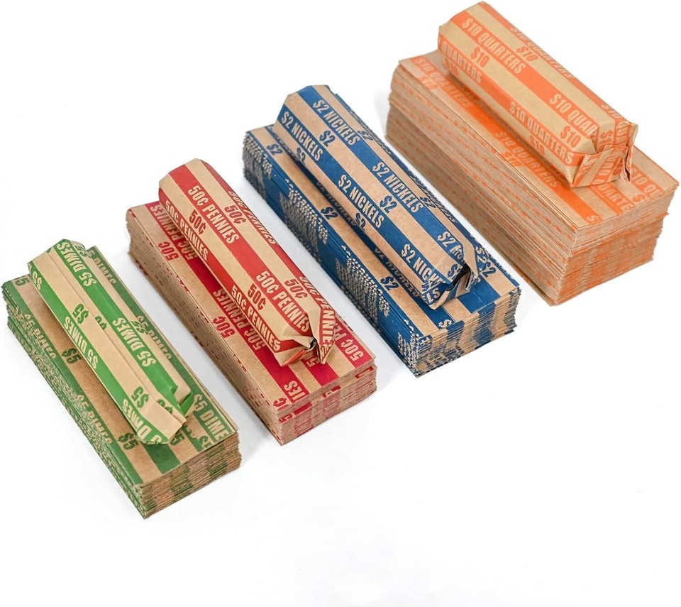 400 PCS Assorted Coin Roll Wrappers–100 Penny, 100 Nickel, 100 Dime ...