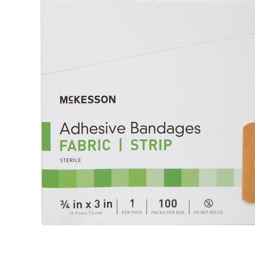 100 McKesson Adhesive Bandages ¾" x 3" Fabric Rectangle Band Aid Strips ...