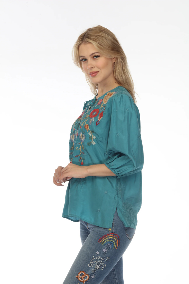 Johnny Was Workshop Taryn Flowy Tassel Silk Blouse Boho Chic W14022 | eBay