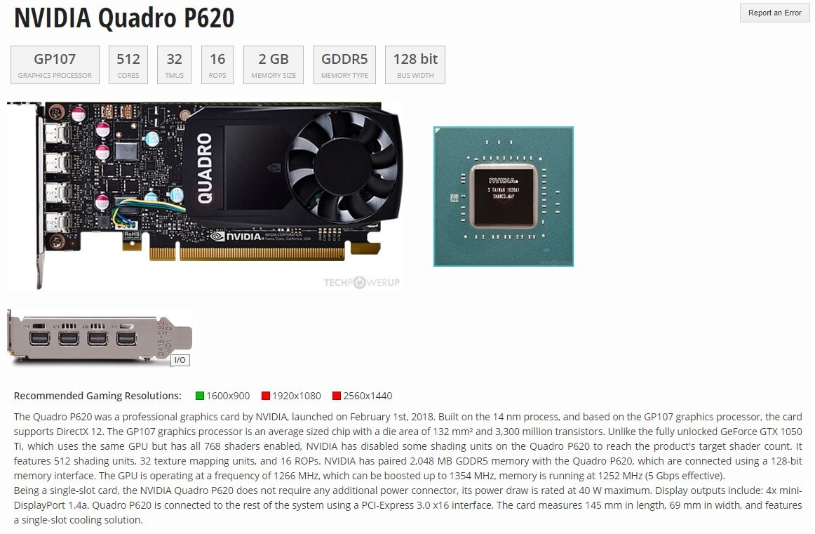 NVIDIA Quadro P620 2GB GDDR5 Graphics Card 4x mini Display Port Full ...