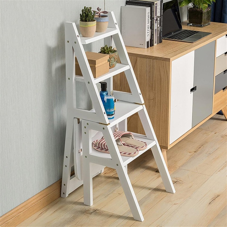 3 in 1 Step Ladder Chair Home Office Display Stand Library Ladder ...