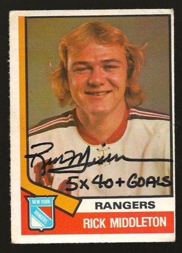 1974-75 O-PEE-CHEE Rick Middleton Autographed Rookie Card #304 W/ 5 40 ...