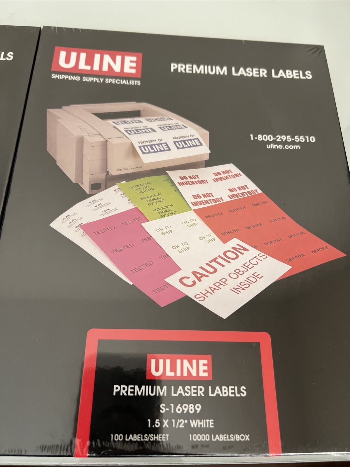 LOT 2 BOXES ULINE S-16989 LASER LABELS 1.5 /2'' WHITE 10 000 LABELS/BOX ...