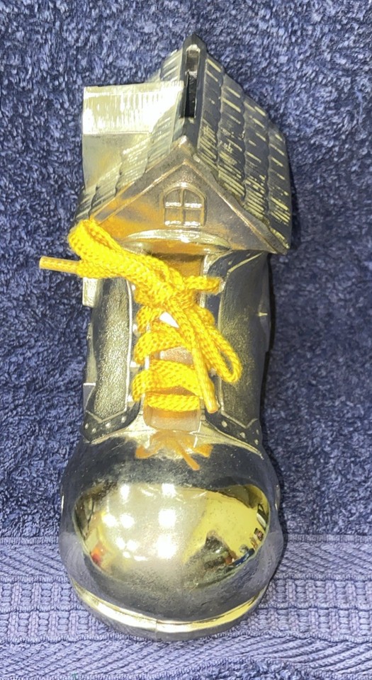 Vintage Metal Old Lady Lived Shoe Piggy Bank Money Box Lace Tying ...