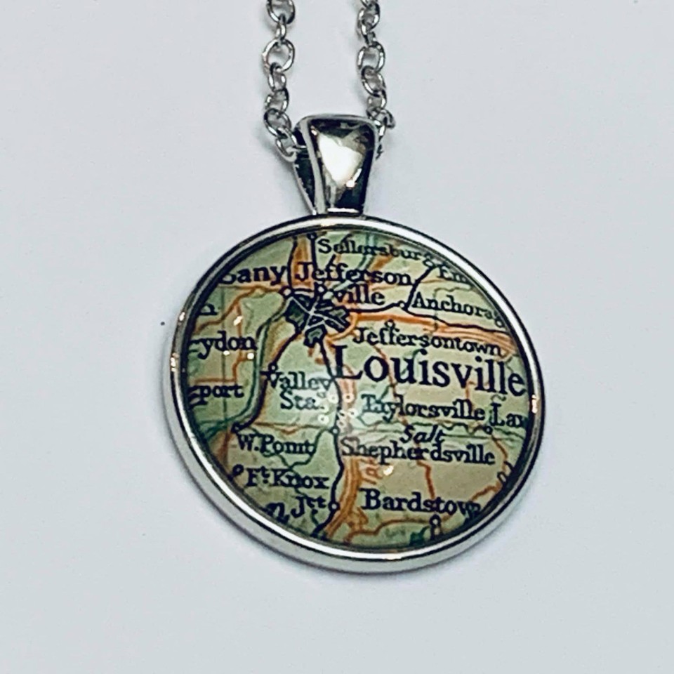 Kentucky State Map Necklace Silver 22” Adjustable Chain Louisville ...