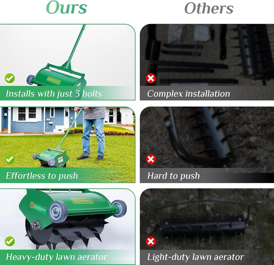Rolling Lawn Aerator, Heavy Duty Push Spike Aeration Tool Up to 55 lbs ...