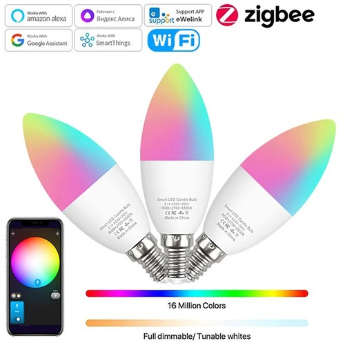 E14 Smart Wifi Led Light Bulb Zigbee RGBCW Led Lamp Works With Alexa ...