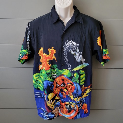 Marvel Comic All Over Print Avengers Shirt Button Down Mens Small Youth ...