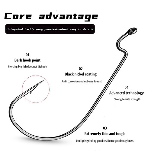 20pcs EWG Offset Worm Hooks Extra Wide Gap Soft Plastic Bass Bait ...